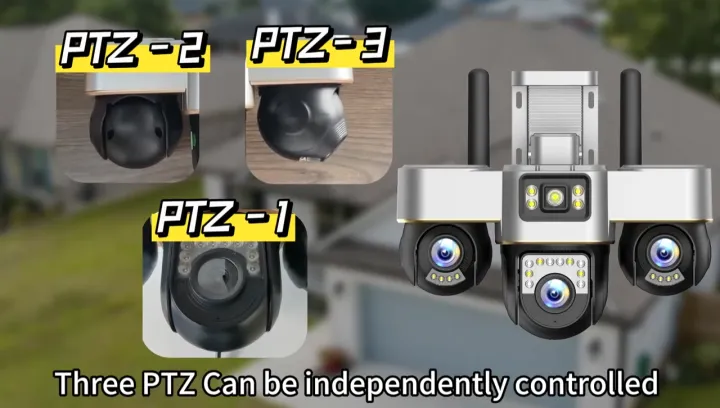 V380 Three PTZ Lens 10X CCTV Camera HD Outdoor Waterproof Night Vision ...