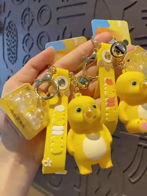 BETTIE Gantungan Kunci Kartun/Nailong Dino Kuning Gantungan Keychain ...