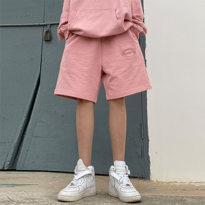 กางเกงขาสั้นผ้าฝ้ายแท้ลำลองขากระบอกสีพื้นพิมพ์โลโก้โฟมไฮสตรีทรุ่นเบสิค ...