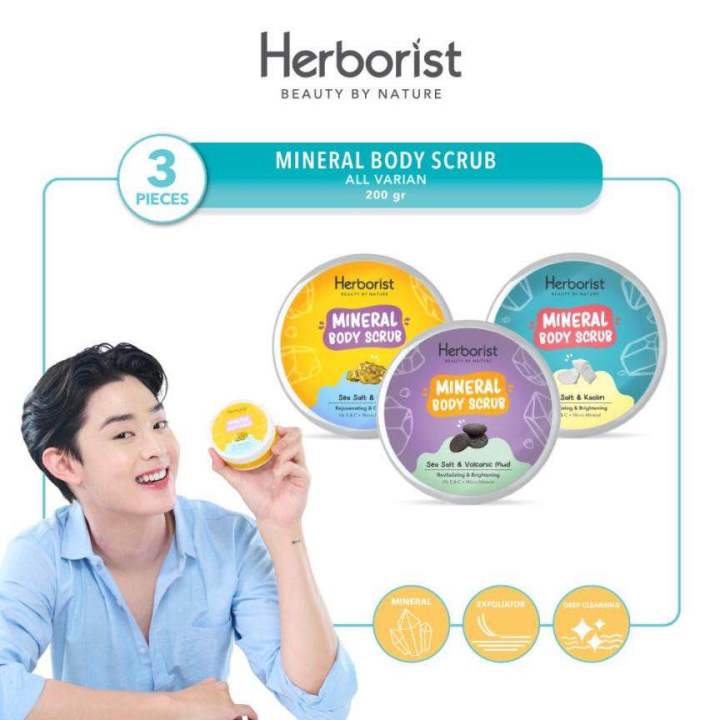 HERBORIST Mineral Body Scrub / 100g 200g / Sea Salt Kaolin Volcanic Mud ...
