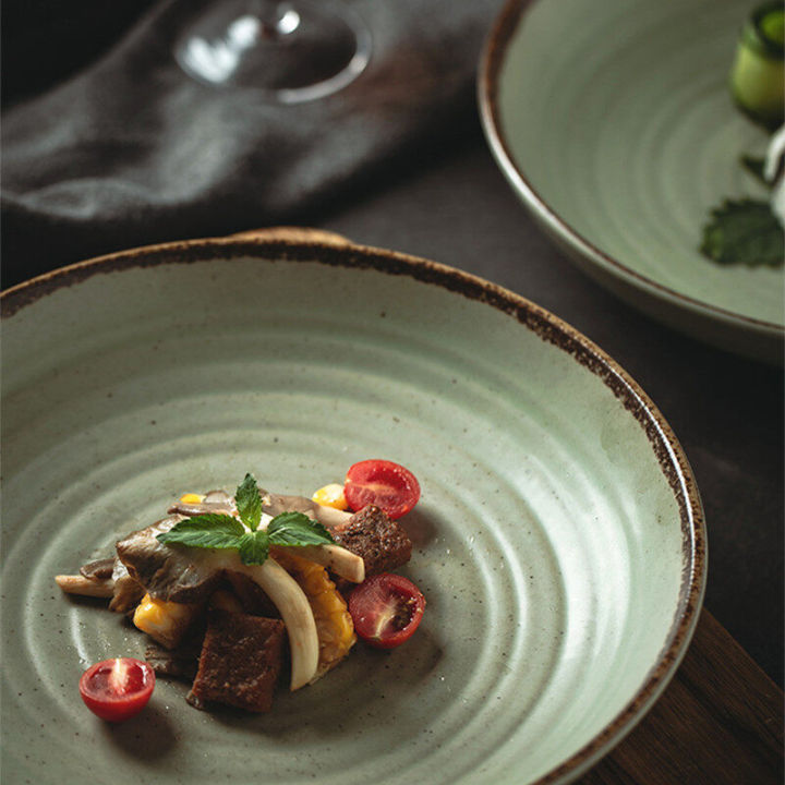 OMK Handmade Green Shadow Series Rough Pottery Salad Bowl Ceramic ...