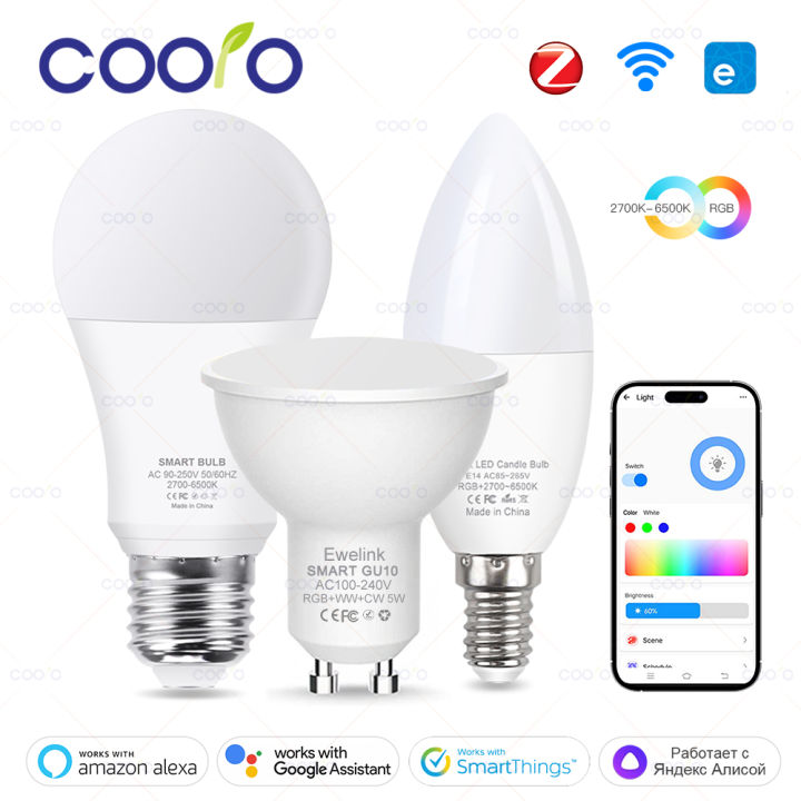 Smart WiFi Zigbee LED Light Bulb Dimmable E27 E14 GU10 RGBCW 3000-6000K ...