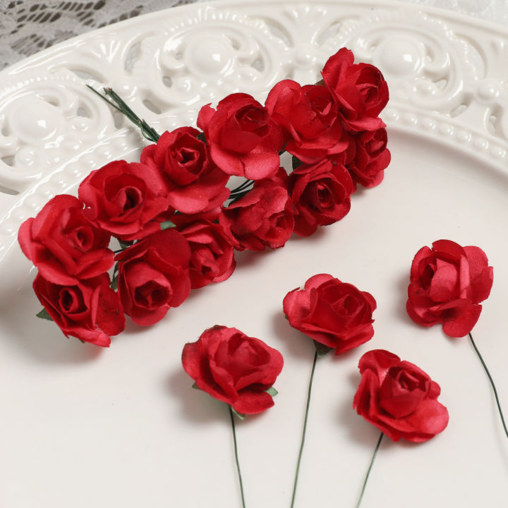 12pcs/bouquet Mini Fake Rose Flower Heads Artificial Mulberry Paper ...