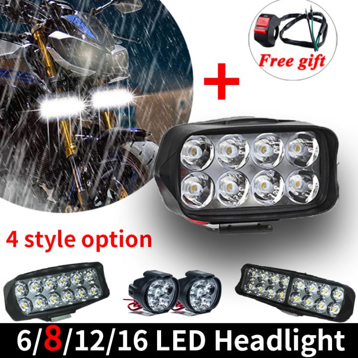 PMShop Motorcycle Headlight 12V Motorbike Spot Head Light 8/12/16 Led ...