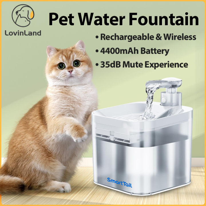 SmartTail 2.2L Cat Water Fountain 4400mAh Battery Operated True ...