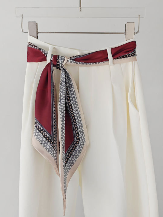 Red Wine Color Silk Scarf Belt Women's New 2025 Summer Thin Draped ...