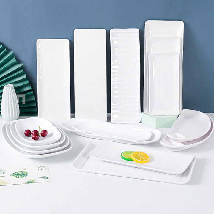 White Rectangle Miam Plate Long Narrow Dessert Meat Roll Flat Dish ...