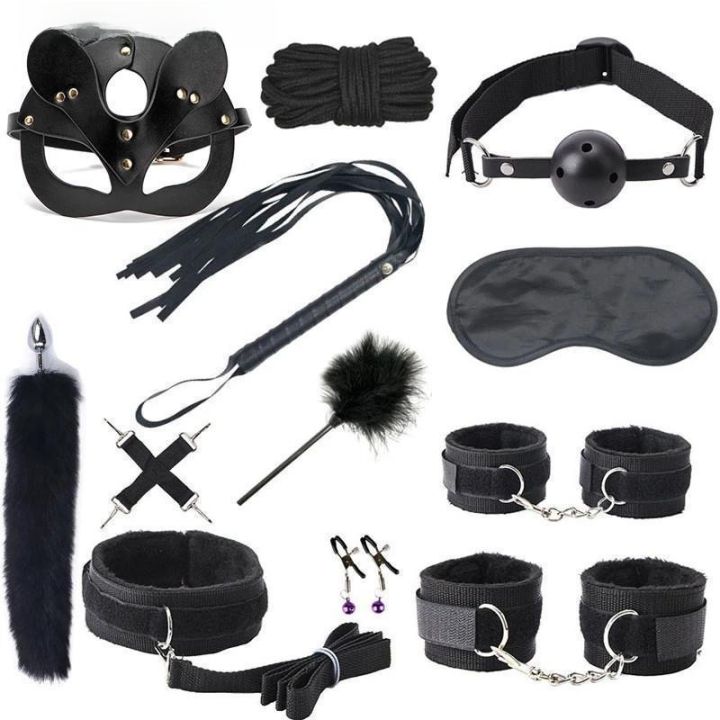 Blackwolf BDSM Kits Bed Bondage Set Exotic Handcuffs Whip Ga เครื่องมือ ...