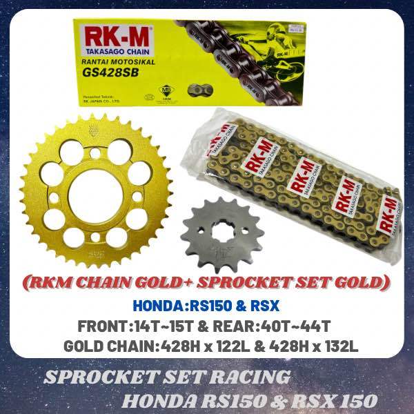 HONDA RS150 RSX SPROCKET SET & RKM 428 GOLD CHAIN (SEKALI RANTAI RKM ...