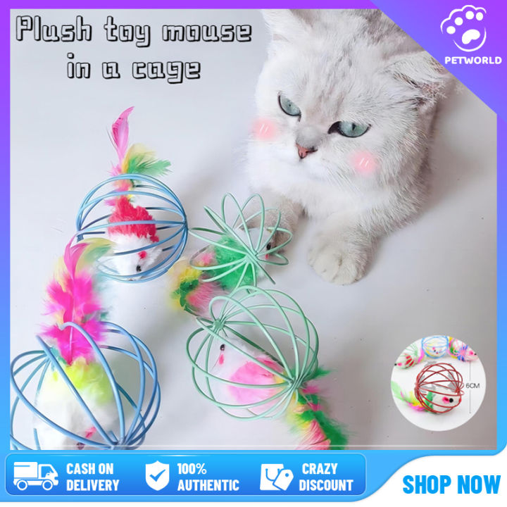 【In Stock】Cat Mouse Toy Chasing Toy Plush Mouse In Cage Pet Interactive ...