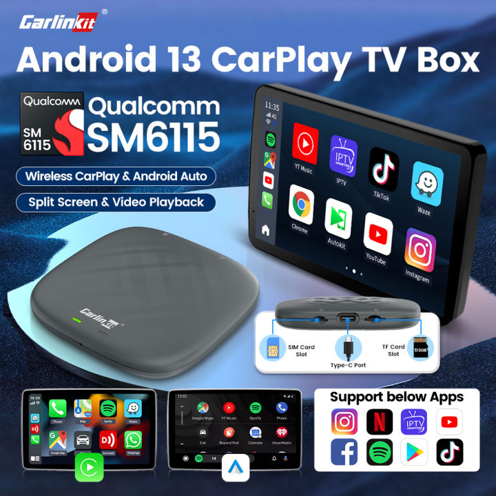 2025 CarlinKit Smart CarPlay Ai Box Android 13 Support Netflix YouTube Split Screen Wireless ...