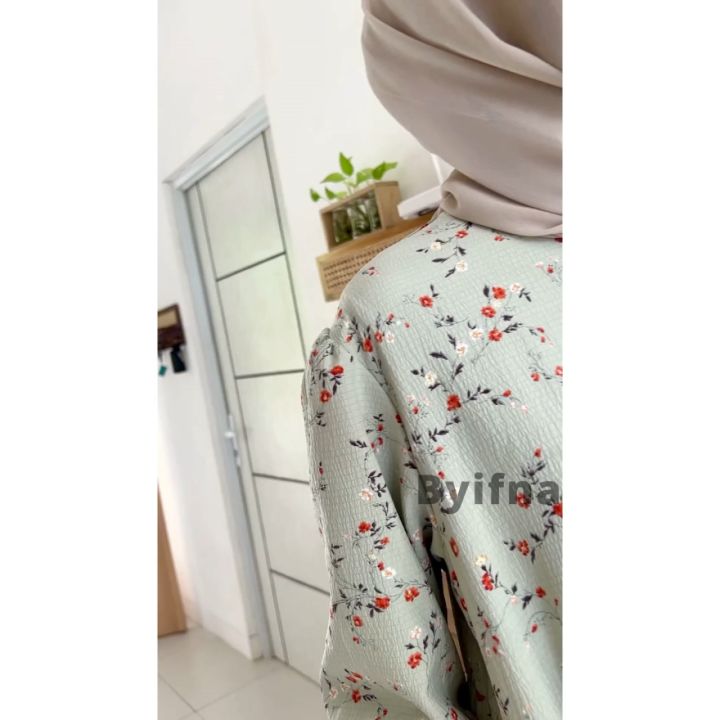 Byifna - Nufa Dress Crinkle Premium Dress Motif Bunga Baju Dress Viral ...