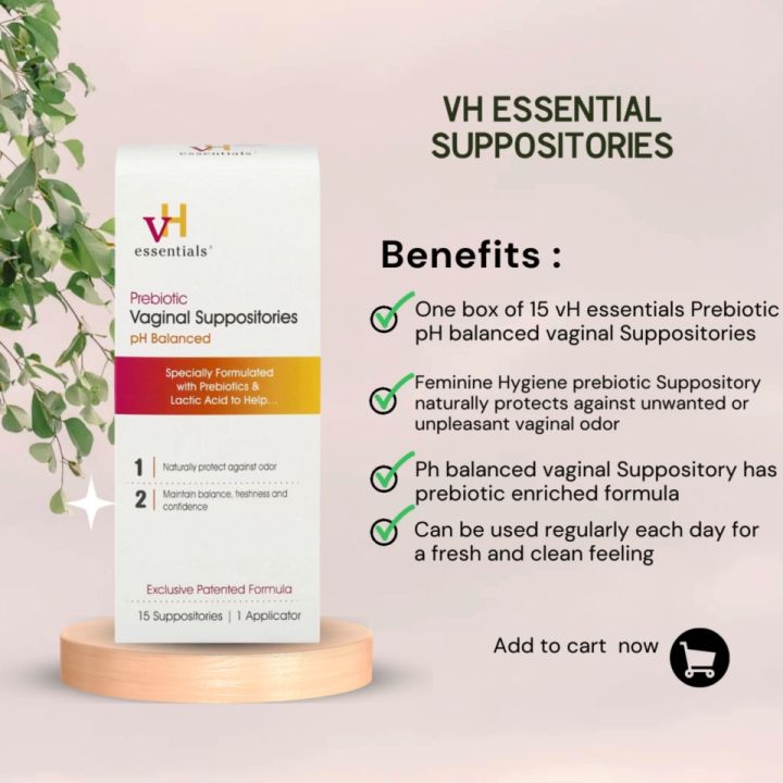 vH Essentials pH Balanced Prebiotic Vaginal Suppositories, 1 BOX with ...