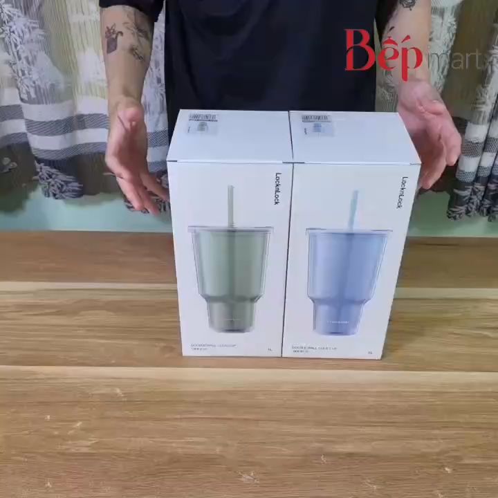 Ly nhựa 2 lớp cách nhiệt LocknLock HAP527 kèm ống hút dung tích 1L ...