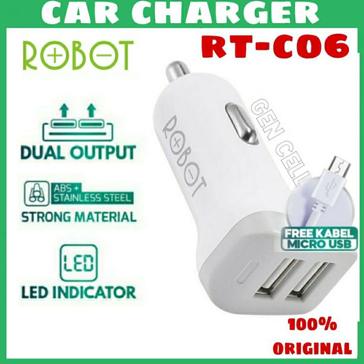 Car Charger Mobil Charger ROBOT RT-C06 Dual Output 2.4A Fast Charger ...