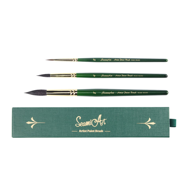 SeamiArt 1pc Artist Pointed Round Sable Squirrel Brush Short Green ...