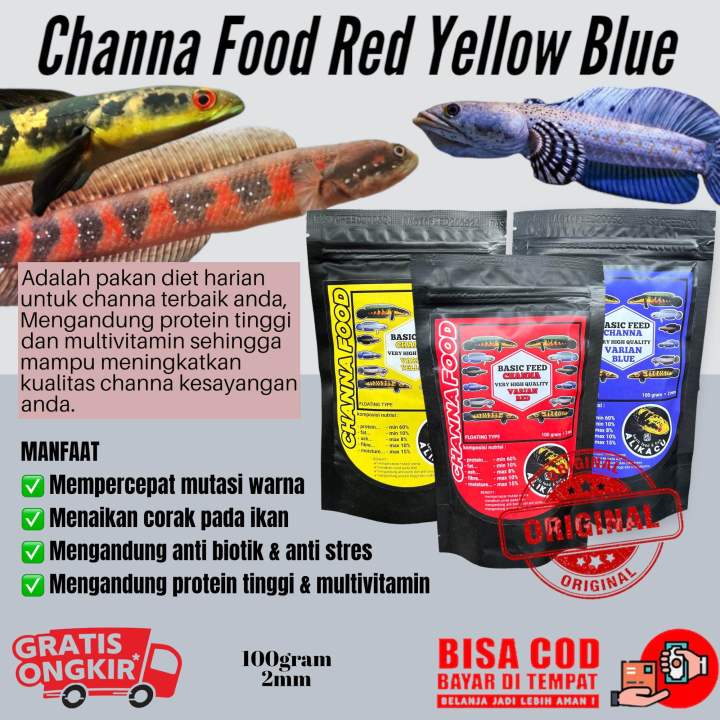 channa food red blue yellow 100gr | pelet ikan channa maru | makanan ...