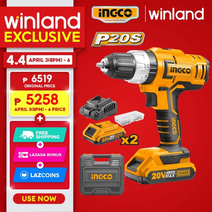 Ingco by Winland 20v/P20S Lithium-Ion Cordless Impact Drill ING-CT ...