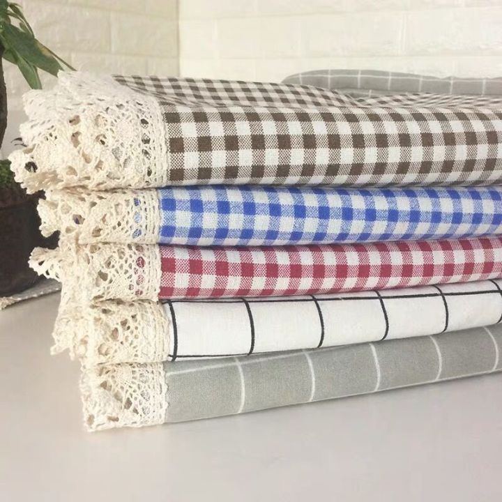 Moonstars Ins Plaid Cotton Linen Table Cloth Lace Fresh Coffee Study ...