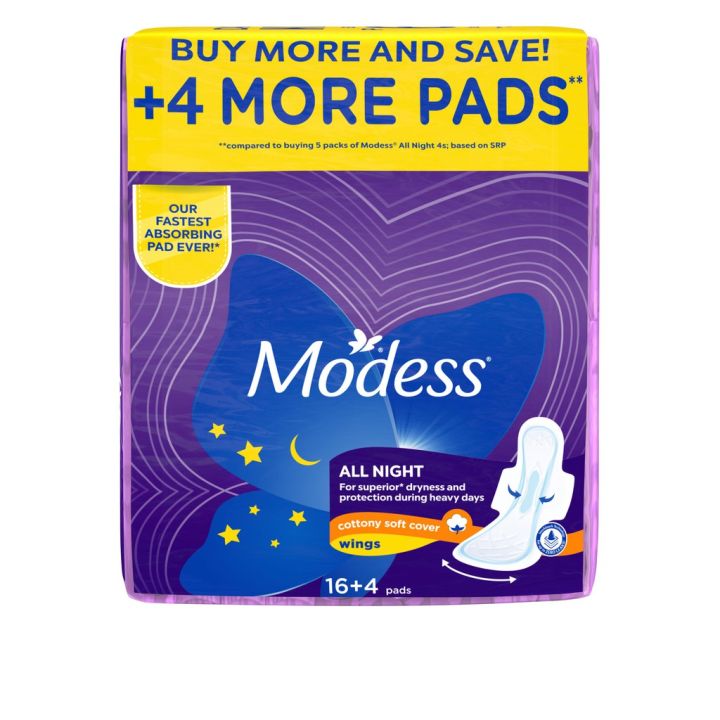 MODESS ALL NIGHT SANITARY NAPKINS 16s+4 pads | Lazada PH