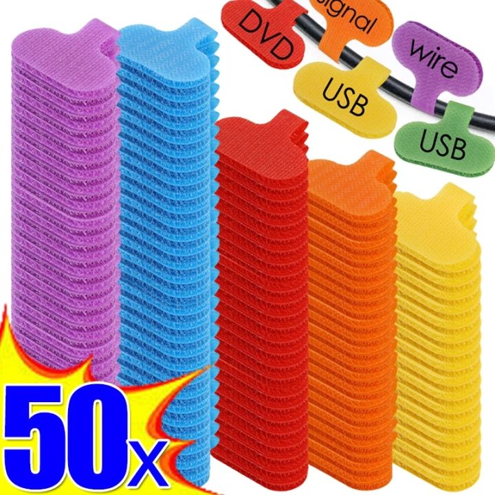 20/50pcs Nylon Data Cable Label Reusable Writeable Storage Cable Labels ...