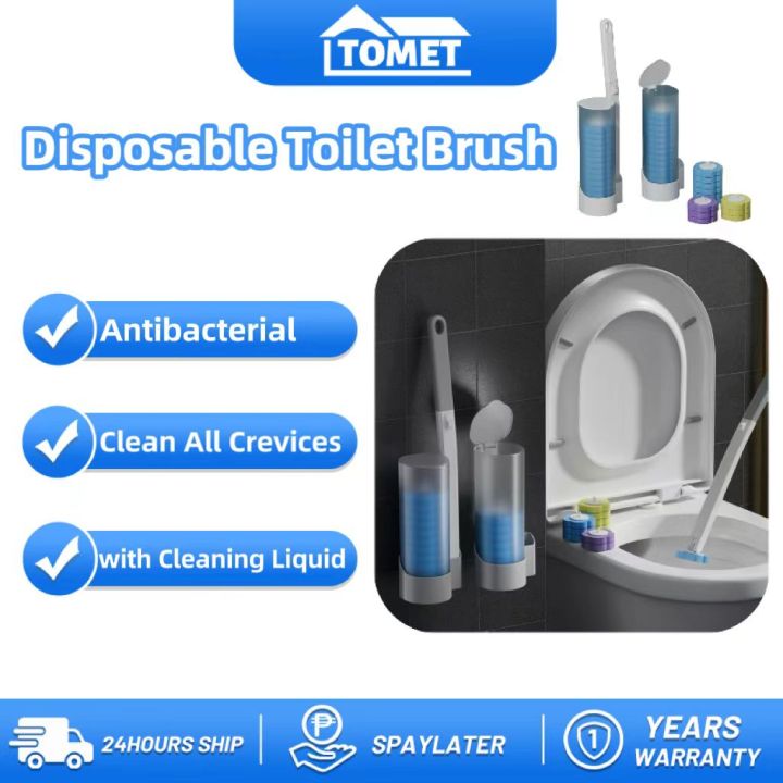 TOMET Disposable Toilet Brush Cleaner Wall Mounted Toilet Bowl Brush ...