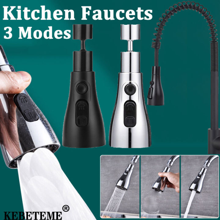 KEBETEME 3 Mode Kitchen Faucet Replaceable Shower Head Water Tap 360 ...