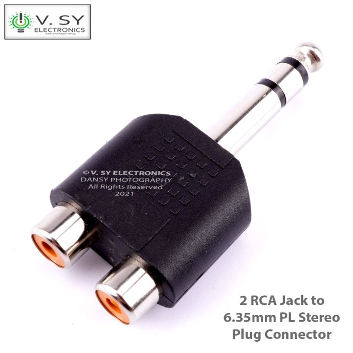 2RCA-PL 2 Female Stereo RCA Jack to Stereo Male PL 6.35mm Plug ...