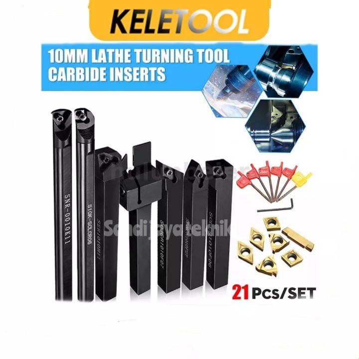 Paket 7pcs holder bubut pahat bubut 10mm 1010 set insert carbide . Cocok unuk mesin bubut BV20 ...