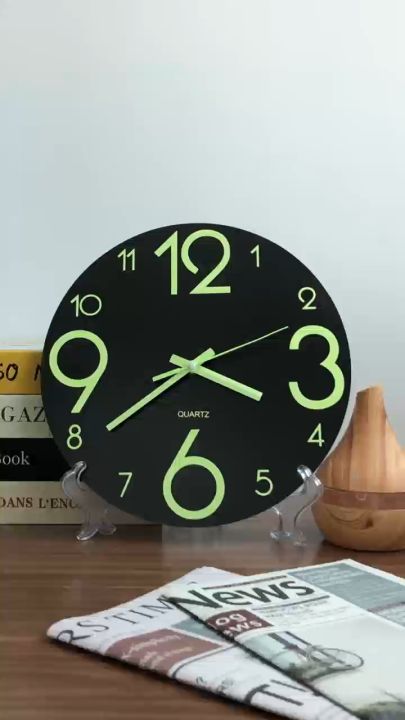 Luminous wooden silent wall clock creative fluorescent clock(12 in ...