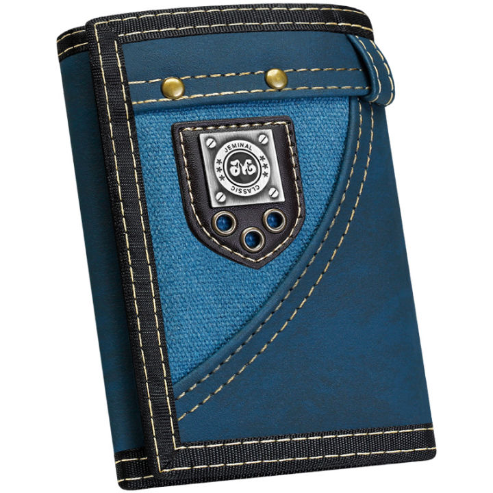 Boys Canvas Foldable Short Wallet Multi-Functional Coin Purse Card ...
