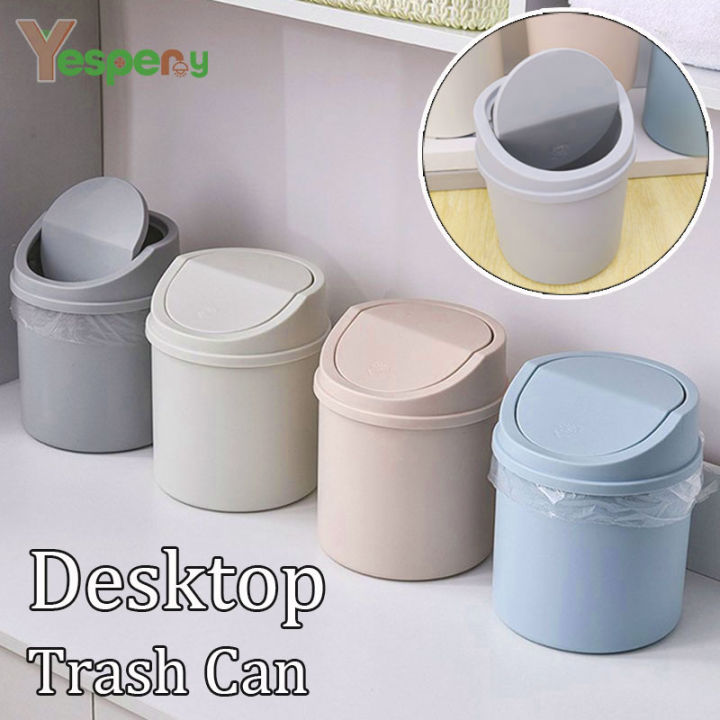 YESPERY Mini Desktop Bin Small Trash Can with Cover Bedroom Trash Can ...
