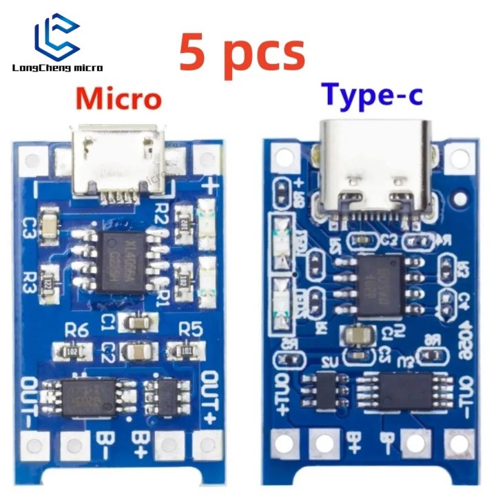 5PCS 5V 1A Micro/Type-c/Mini 18650 TP4056 Lithium Battery Charger ...