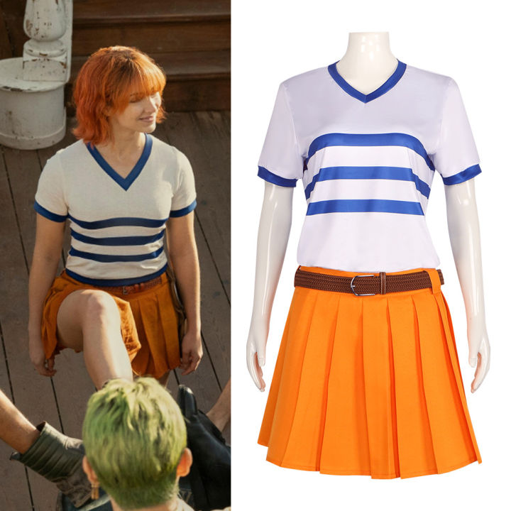 Movie One Piece Nami Cosplay Costume Navigation King Nami Short Sleeved ...