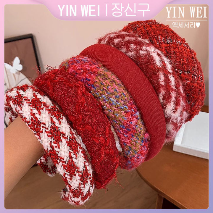 YIN WEI คุณภาพสูง Anra ห่วงผมสีแดงหญิง2025ใหม่ที่คาดผมการ์ดผมสไตล์เรโทร ...