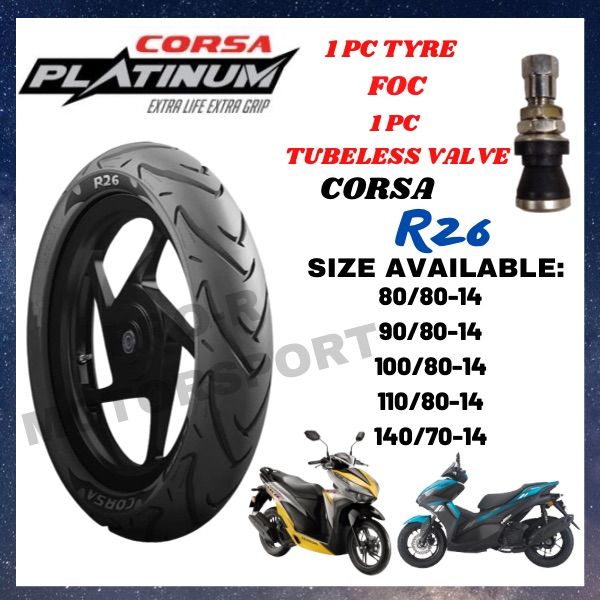 CORSA PLATINIUM R26 TAYAR SCOOTER 80/80-14,90/80-14,100/80-14,110/80 ...