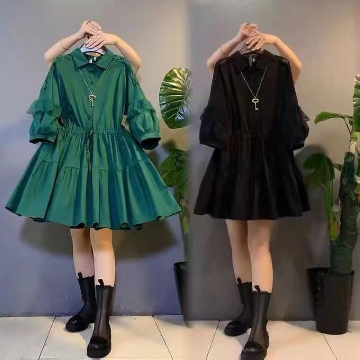 Váy Sơ Mi Ren Tay Đèn Lồng Dáng Chữ a Cạp Cao Phong Cách Hàn Quốc Mùa ...