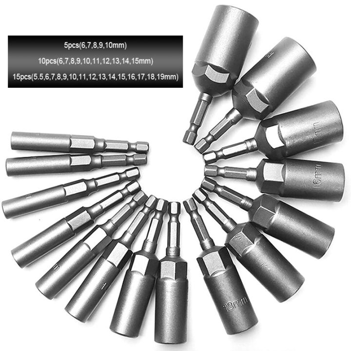 5/10/15Pcs 80mm Length Deepen Power Nut Driver Drill Bit Set 5.5-19MM ...