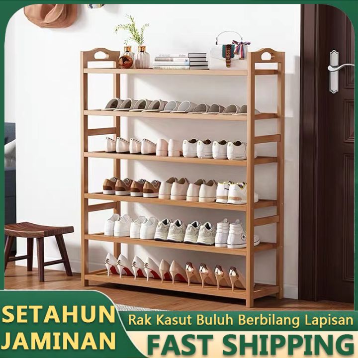 【LE TUO】Bamboo Shoe Rack Multifunctional Organizer Shoe Rack Rak Kasut ...