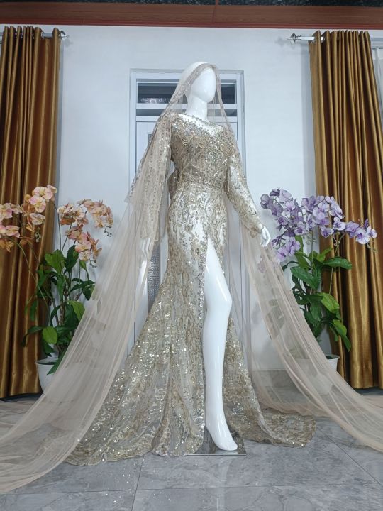 Dress berekor untuk acara akad nikah ataupun resepsi pernikahan ...