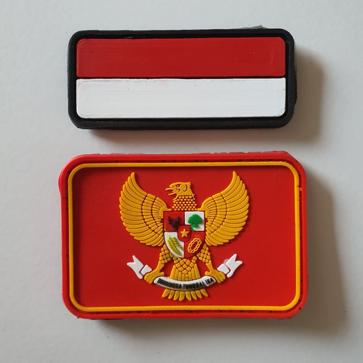 PATCH RUBBER SATU PAKET LOGO GARUDA KOTAK DASAR MERAH + BENDERA KECIL ...
