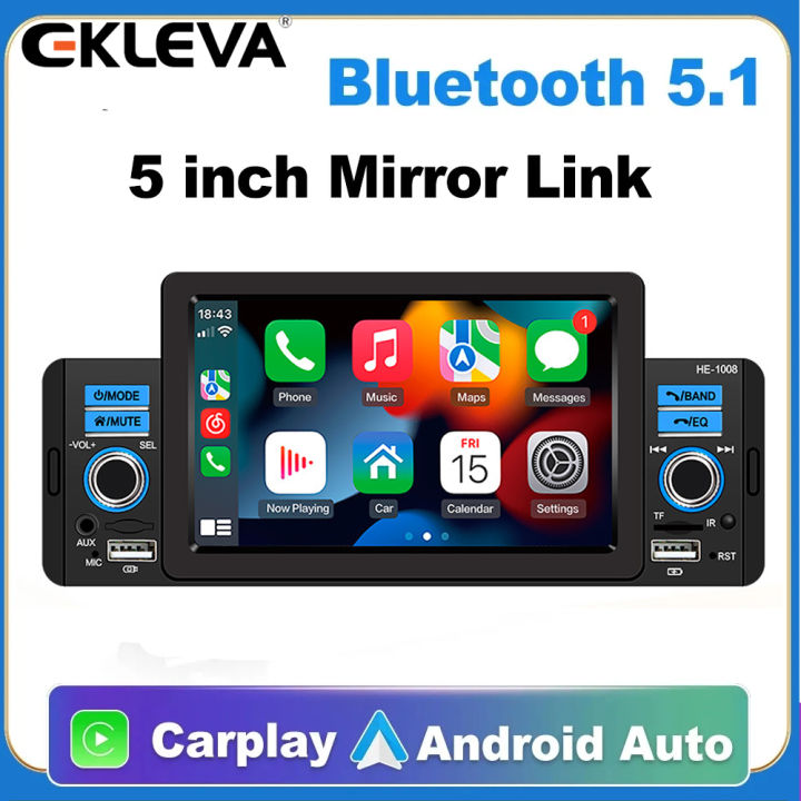 EKLEVA 5 inch Car Radio 1 Din CarPlay Android Auto Multimedia For ...