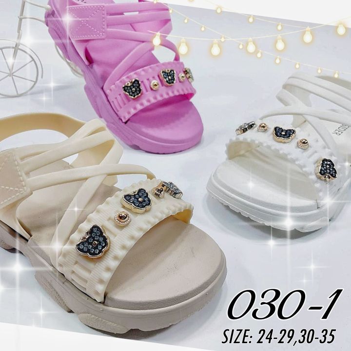 รองเท้ารัดส้นคุณหนูสายไขว้ติดหมุดผีเสื้อเพชร No.030-1 | Lazada.co.th