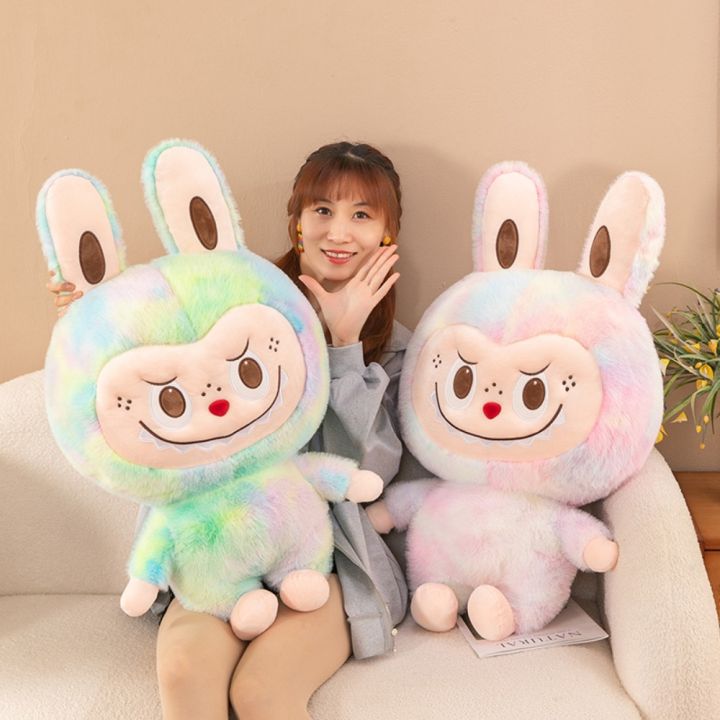 MAHIN Rainbow Color Labubu Plush Stuffed Doll Big Eye Gradient Labubu ...