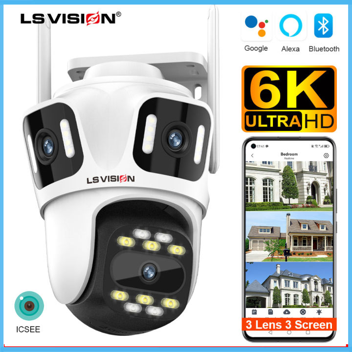 LS VISION 12MP Three Lens WiFi CCTV Camera Linkage Bluetooth PTZ ...