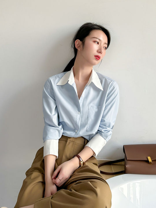 JAJP | เสื้อเชิ้ตสีฟ้าอ่อนแขนยาว ปกโปโล | Lazada.co.th