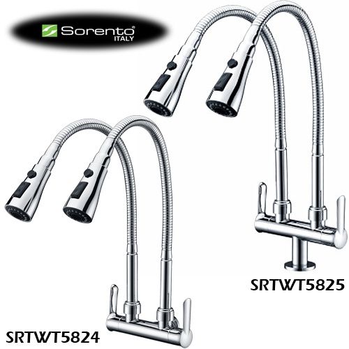 SORENTO Wall / Pillar Mounted Flexible Double Kitchen Tap / Sink Tap ...