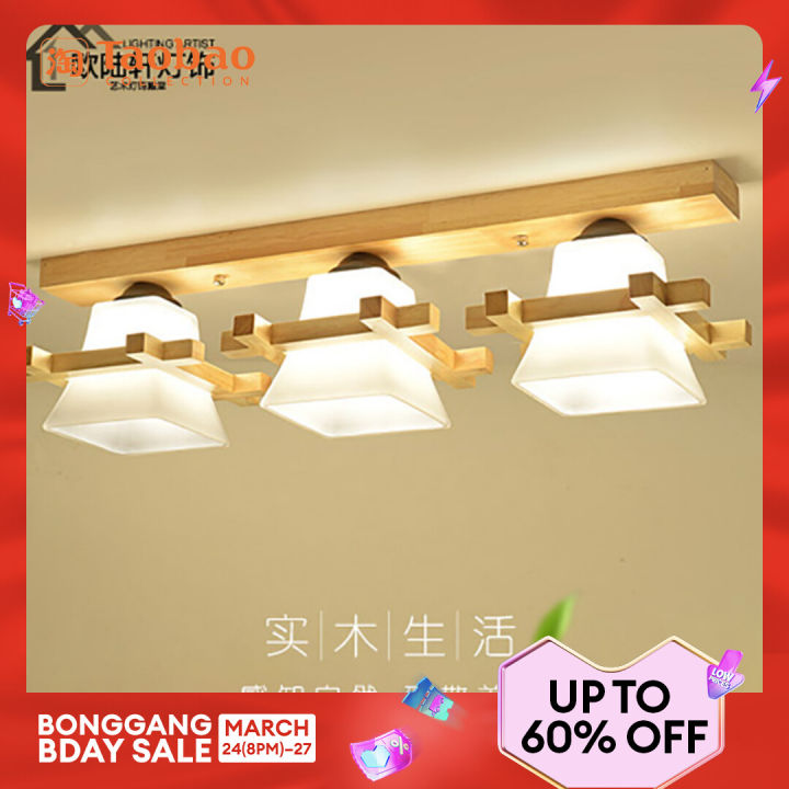 Solid Wood Small Ceiling Lamp 2 Heads 3 Heads Original Wooden Lamps ...