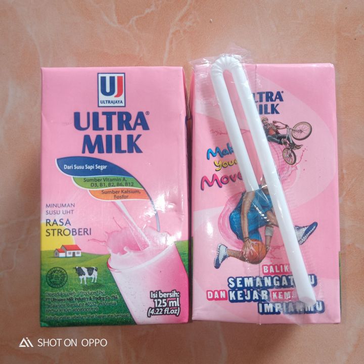 10 kotak - susu ultra milk - susu uht rasa stroberi - netto 125 ml ...