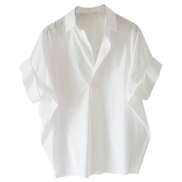 HJHJZ Korean Style Summer Loose White Shirt Women Casual Bat Sleeve ...